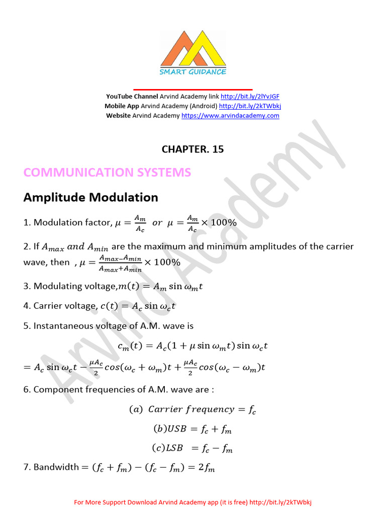 Chap 15 COMMUNICATION SYSTEM (Formula Sheet) - Yu9rconpoaqk9iiemtl4 | PDF