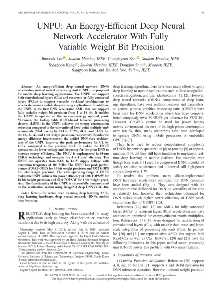 UNPU An Energy-Efficient Deep Neural Network Accelerator With Fully Variable Weight Bit ...
