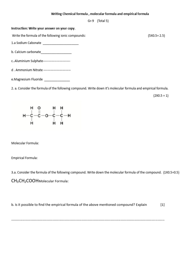 Writing Molecular and Empirical Formulas | PDF