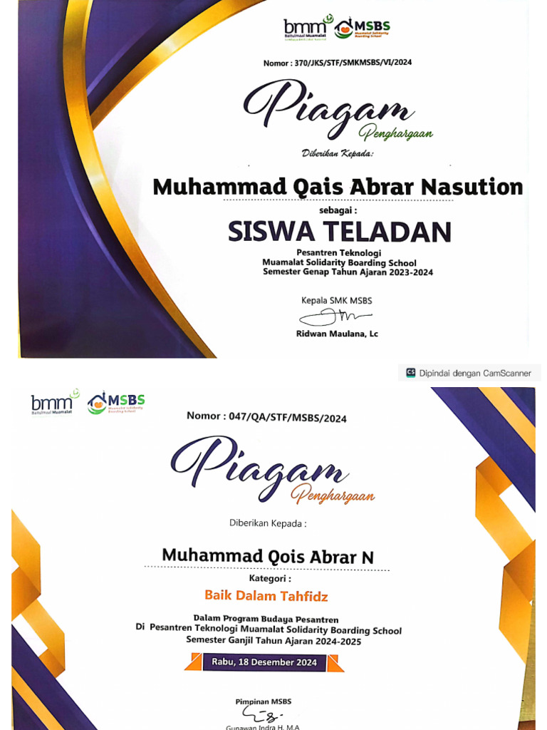 Piagam Non Akademik Abrar | PDF