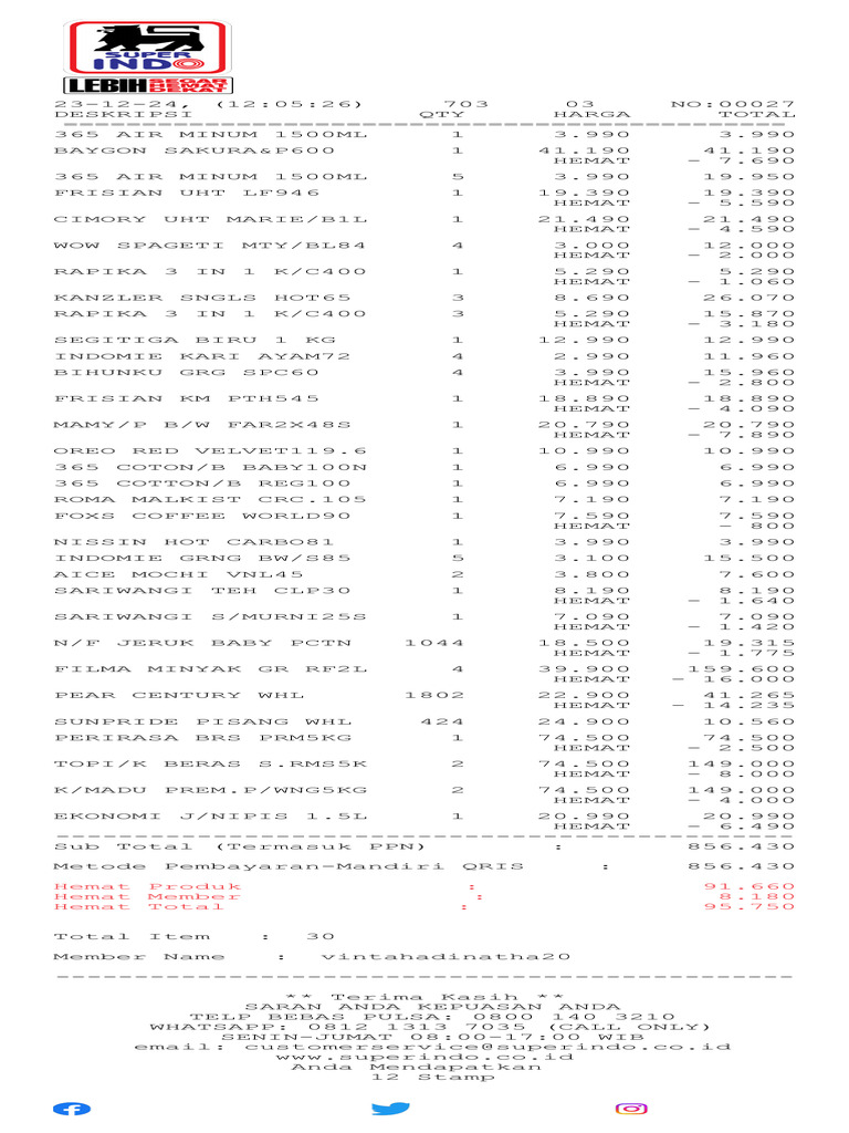 Superindo Purchase Receipt Details | PDF