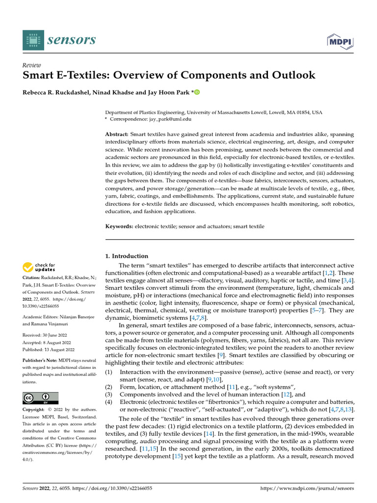 Smart E-Textiles_Overview of Components and Outlook | PDF | E Textiles ...