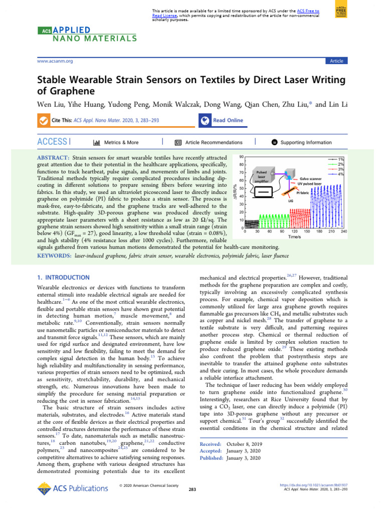 Stable Wearable Strain Sensors on Textiles by Direct Laser Writing of ...