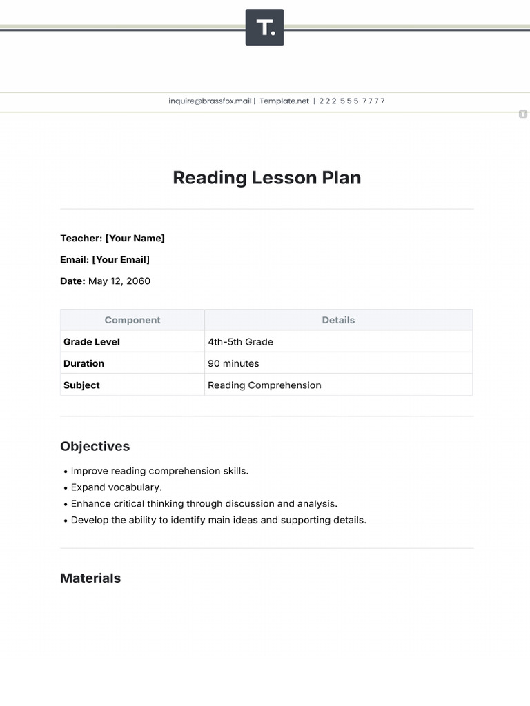 Reading Lesson Plan Template | PDF