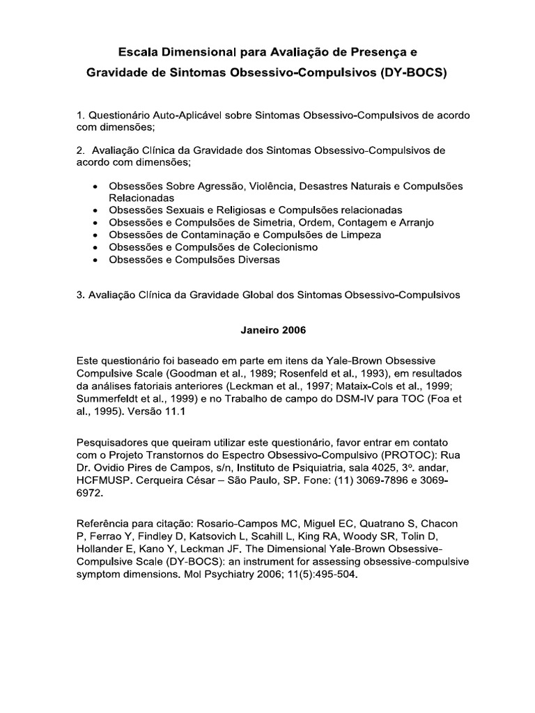 Escala Dimensional para Avaliação de Presença e Gravidade de Sintomas ...