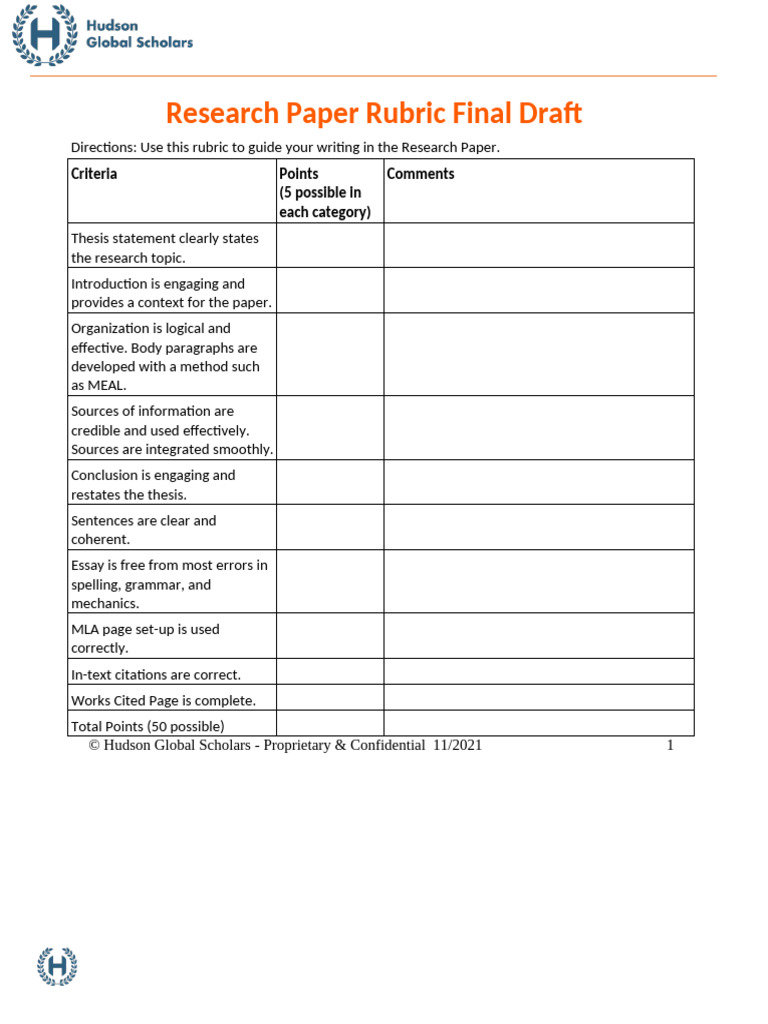 Research Paper Rubric Final Draft 2 | PDF