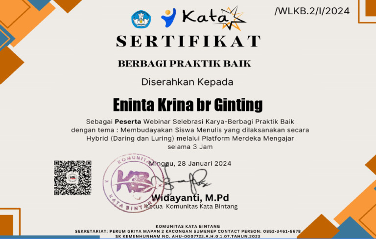 Sertifikat-Eninta Krina BR Ginting | PDF