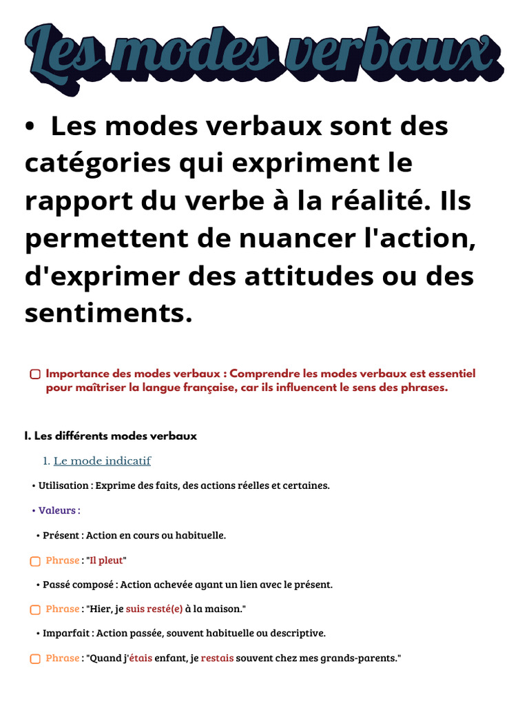 Modes verbaux en français : définitions et usages | PDF