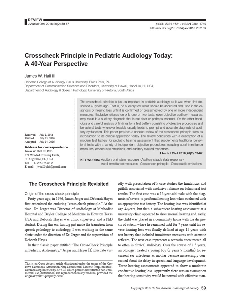 Crosscheck Principle in Pediatric Audiology Today: A 40-Year Perspective | PDF | Hearing ...