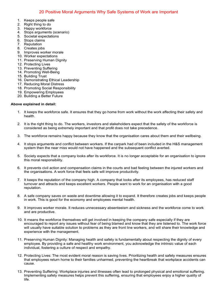 Moral Imperatives for Workplace Safety | PDF | Occupational Safety And ...