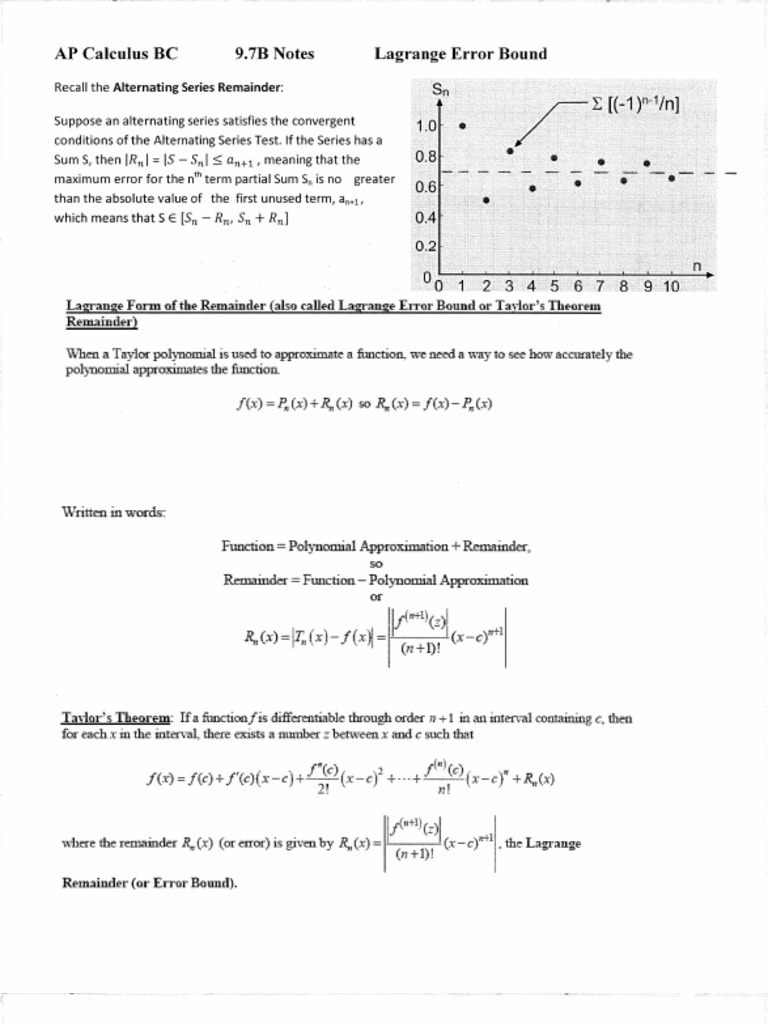 BC Calculus 9.7b Lagrange Error Notes | PDF