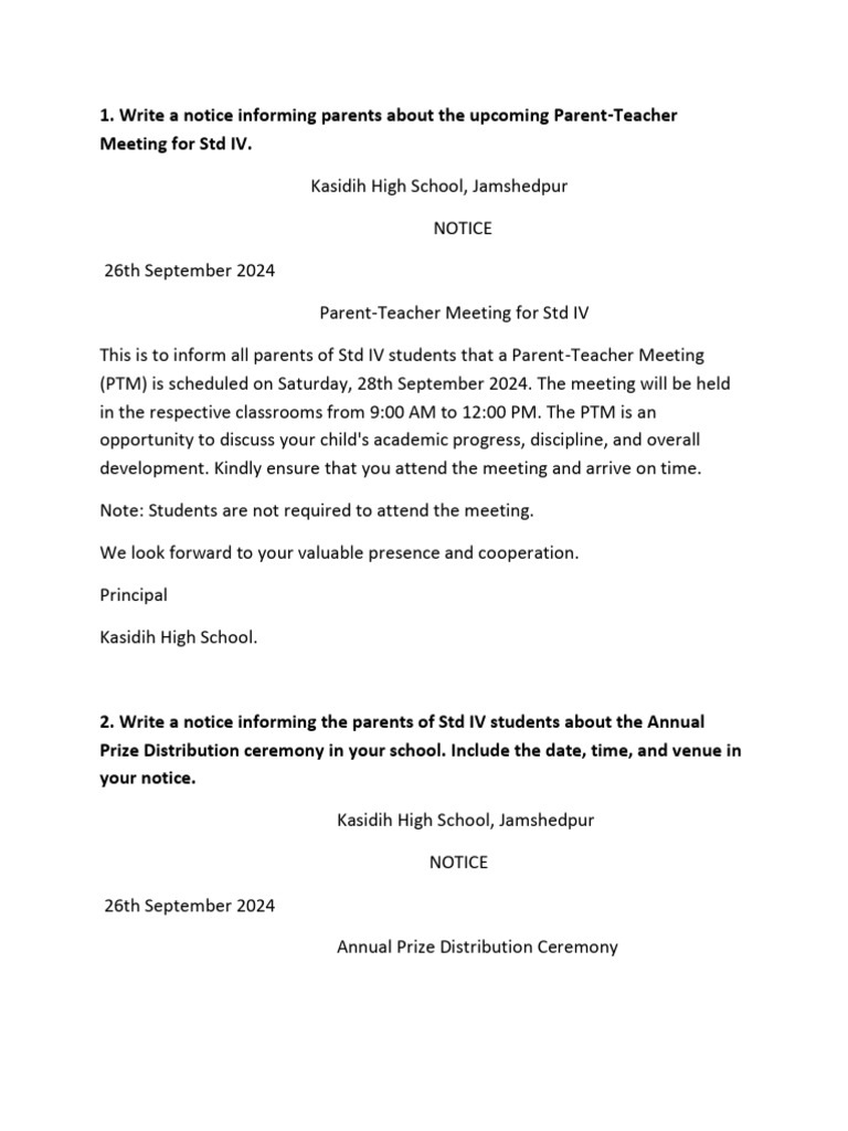 Notice Writing - English Language | PDF