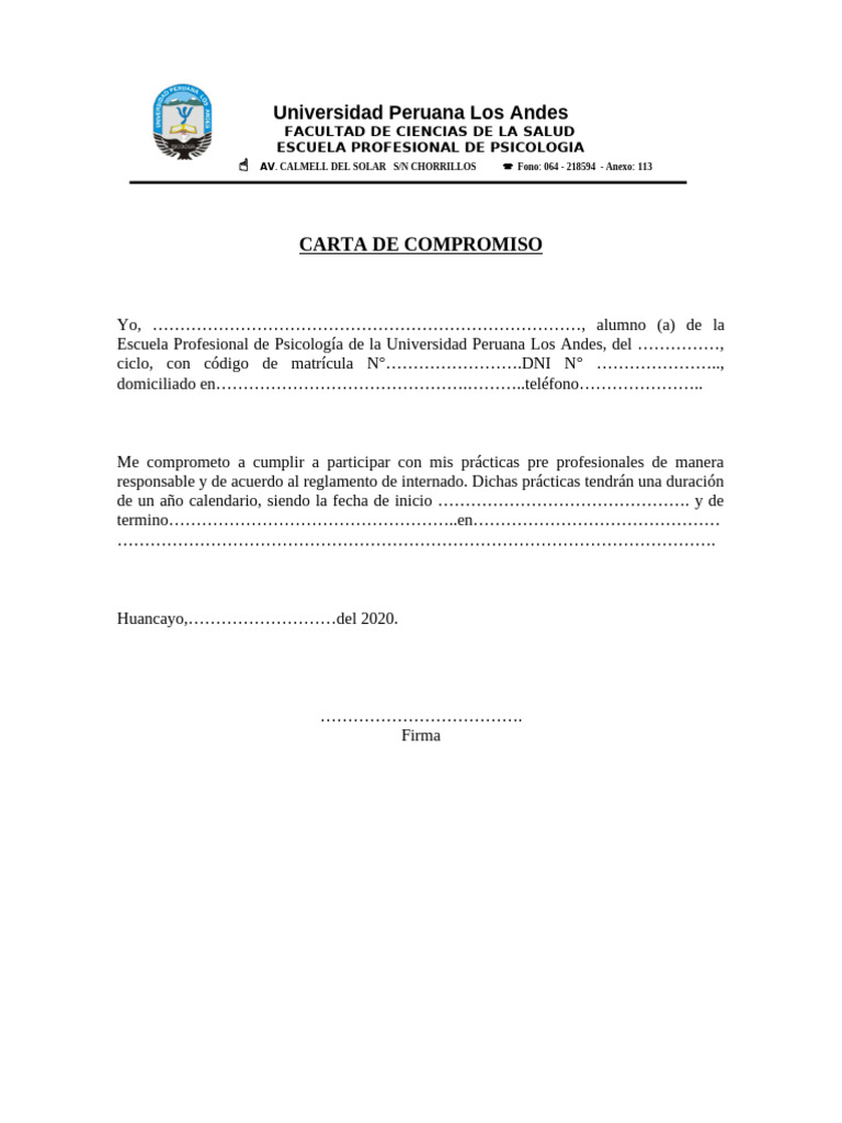 Formato de Carta de Compromiso | PDF