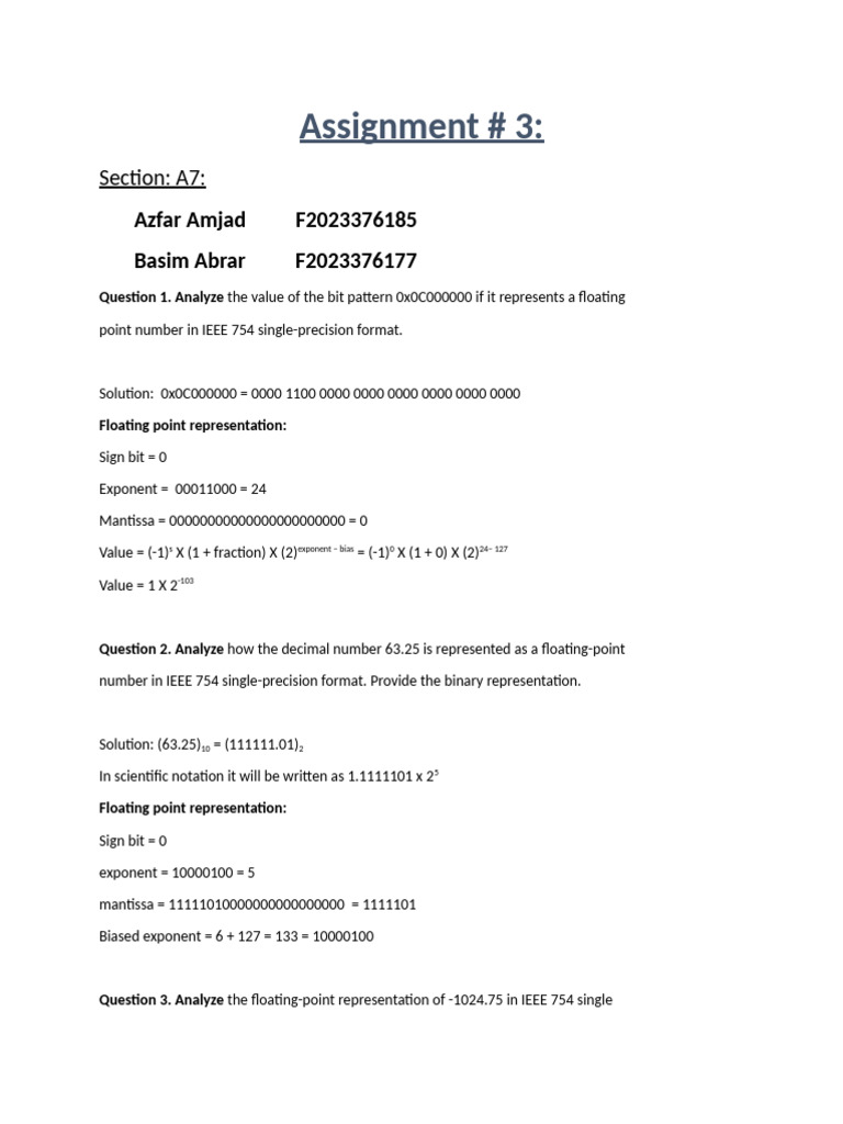Assignment 3 Answer (1) FINAL............. Coal | PDF | Numbers | Computer Architecture