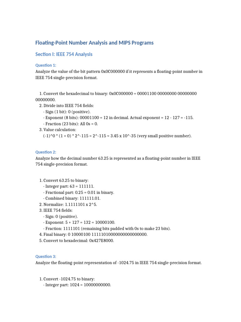 Floating Point Analysis MIPS Updated | PDF | Decimal | Mathematics