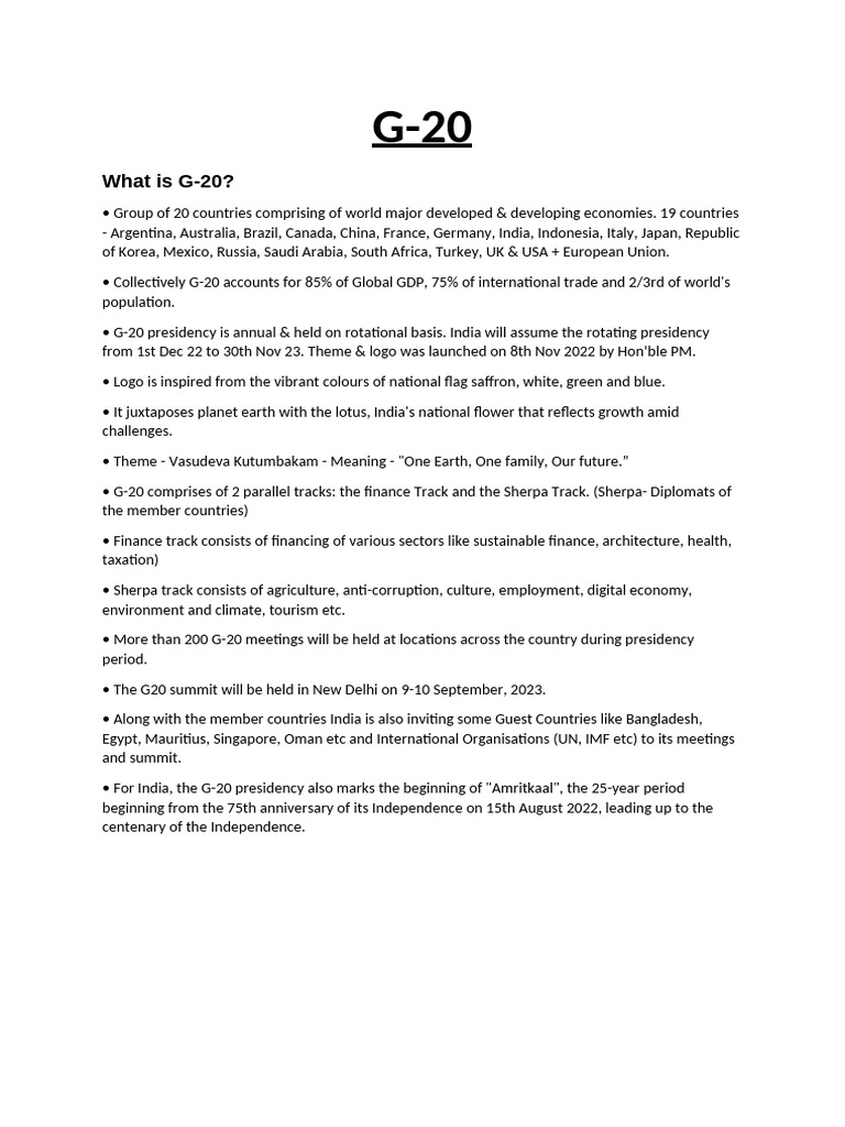 G-20 Presidency Overview 2023 | PDF