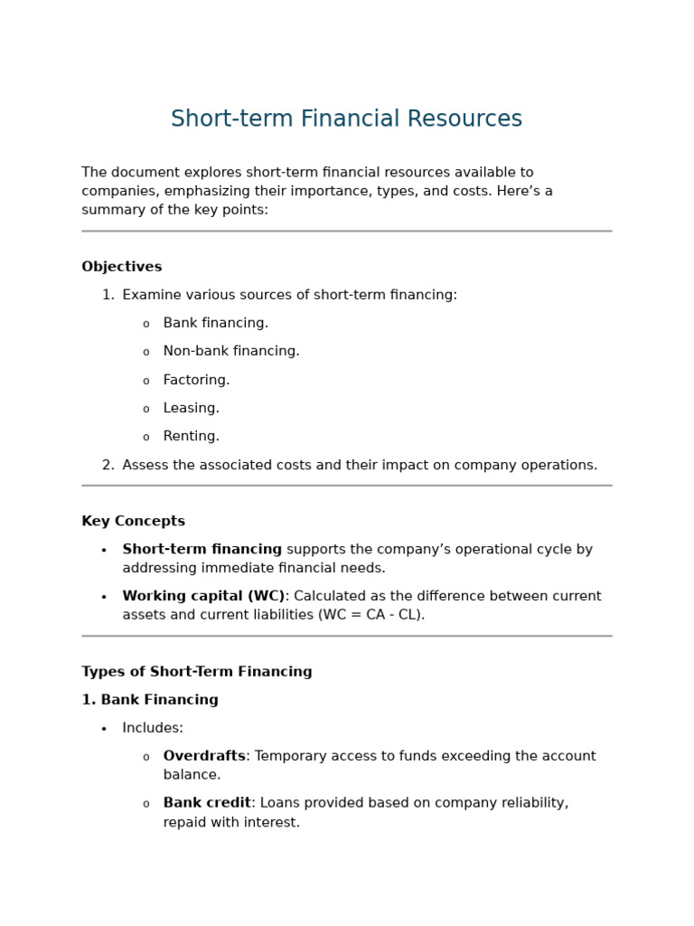 Short-Term Financing Options Explained | PDF | Factoring (Finance) | Lease