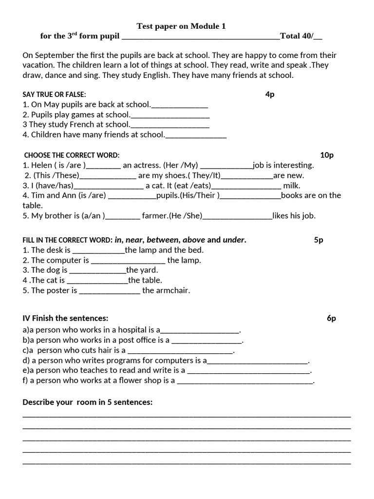 Test 3rd Form Module 1 | PDF