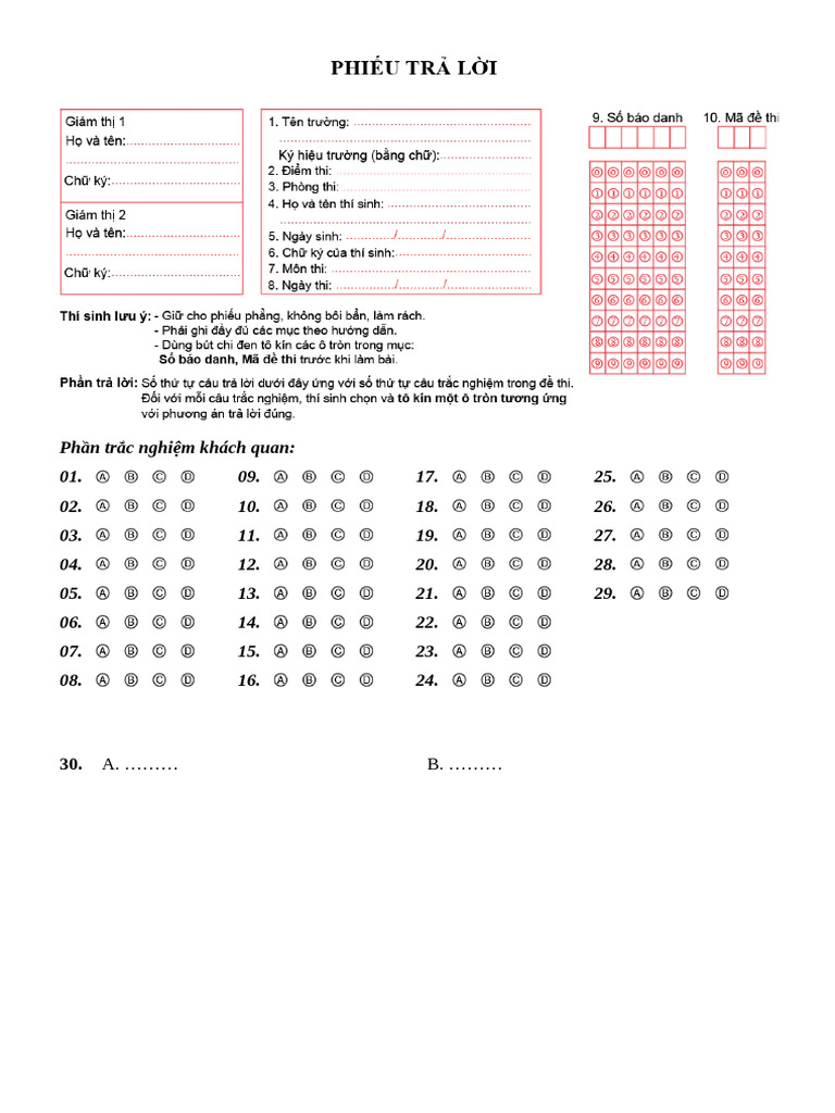 Phieu Tra Loi 003 | PDF