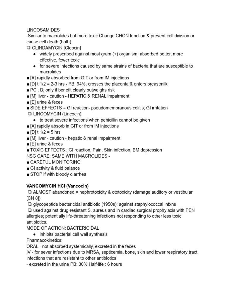 Anti Infectives - Linco, Vanco, & Fluoro | PDF | Drugs | Antibiotics