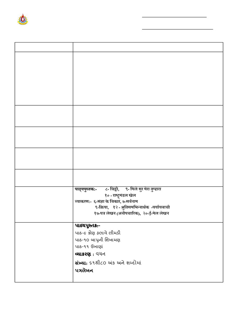 Class-5 PA-2 - Syllabus - Dictation Words & Time Table 24-25 - All Sub. | PDF