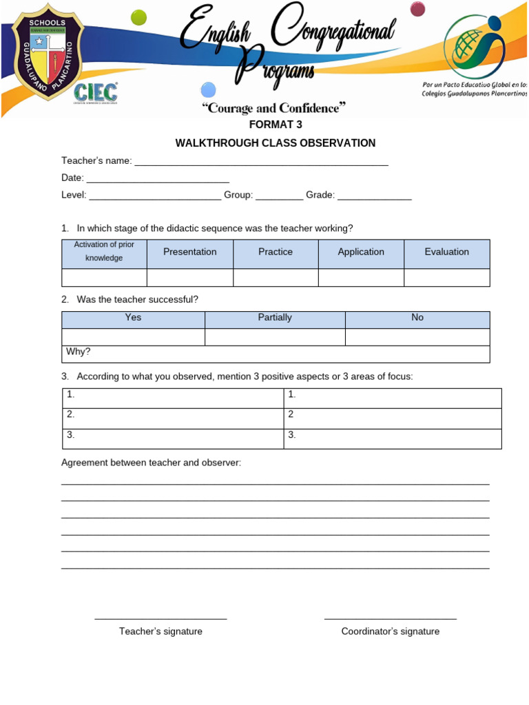Format 3 - Walkthrough Class Observation | PDF
