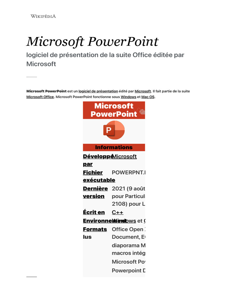 Microsoft PowerPoint : Historique et Fonctionnalités | PDF | Microsoft ...