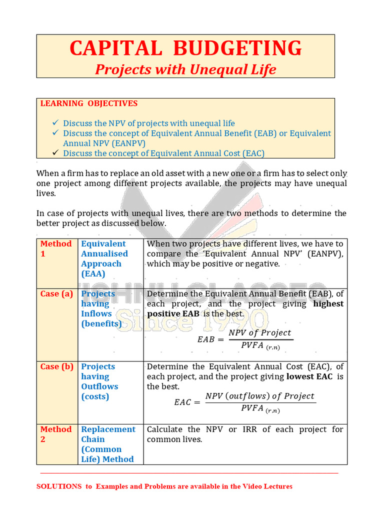 5.5.capital Budgeting - Projects With Unequal Life | PDF | Capital ...