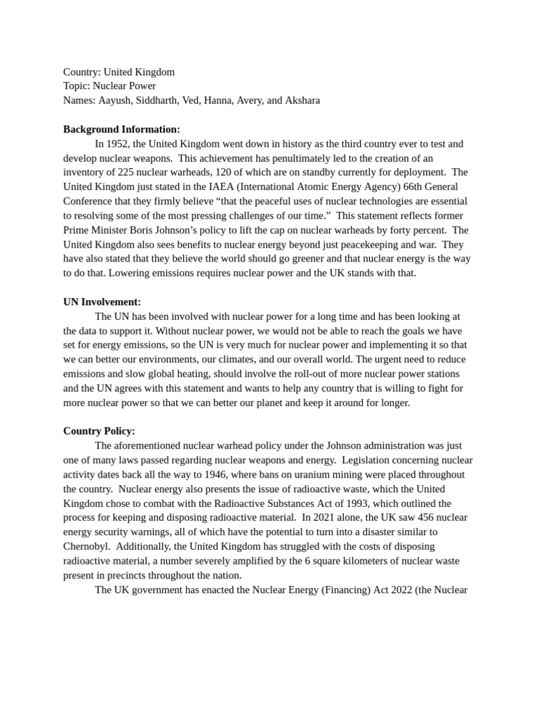 MUN Position Paper - United Kingdom | PDF | Nuclear Power | Nuclear Weapons