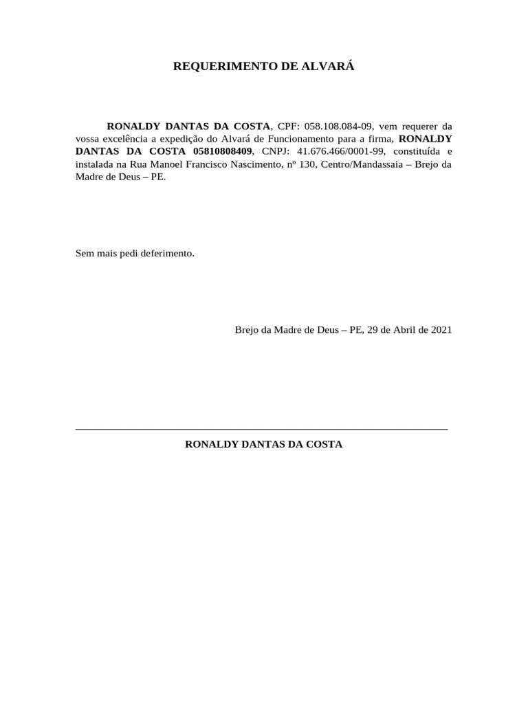 Requerimento de Alvará | PDF