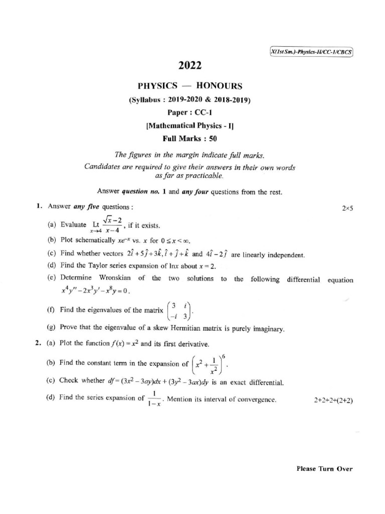 Physics Honours Exam Guide | PDF