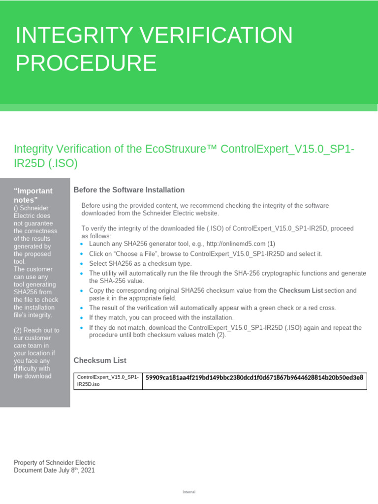 EcoStruxure Control Expert V15.0 SP1 Integrity Verification Procedure | PDF