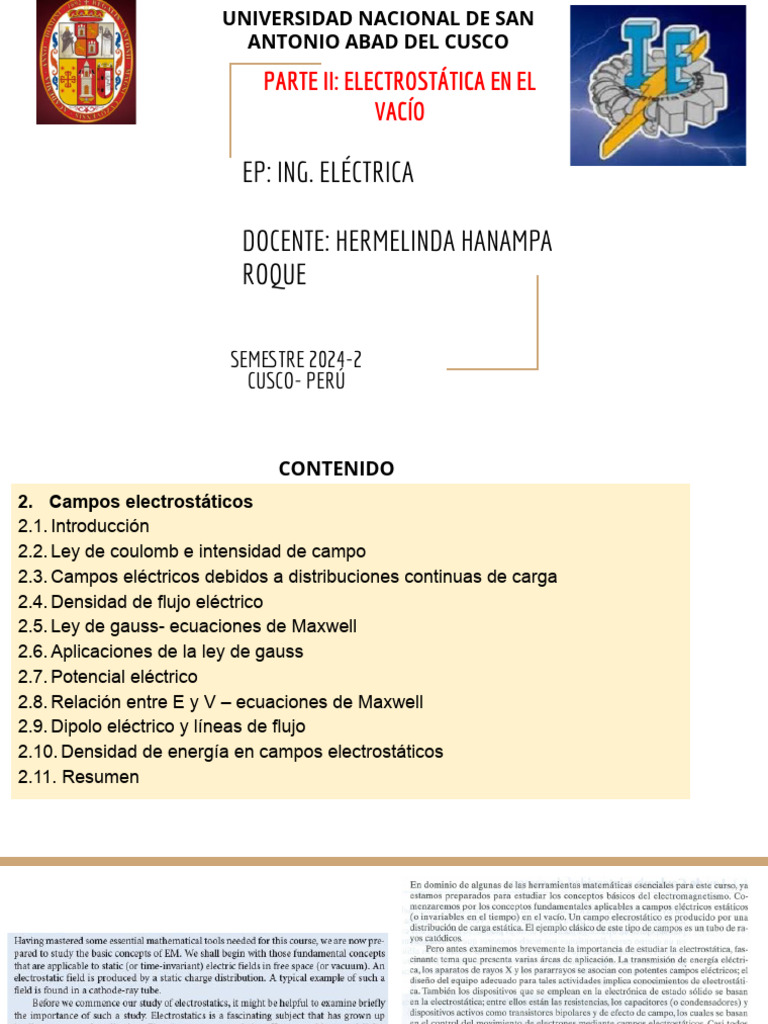 Parte Ii - Electrostática en El Vacío | PDF | Campo eléctrico | Electrostática