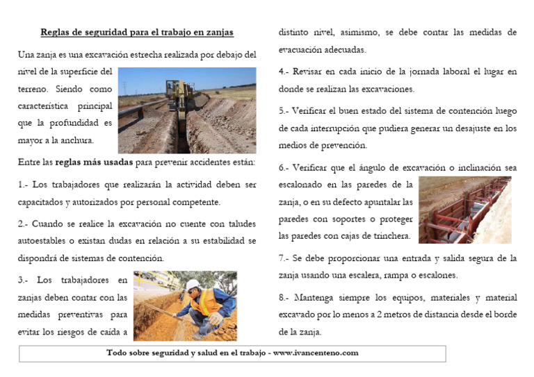 Reglas de Seguridad para El Trabajo en Zanjas | PDF