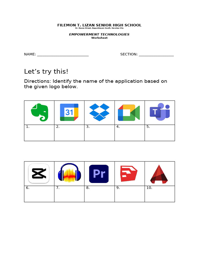 Empowerment Technologies Worksheet | PDF | Icon (Computing) | Computing