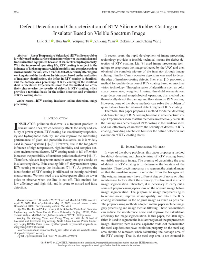 Defect Detection and Characterization of RTV Silicone Rubber Coating On ...
