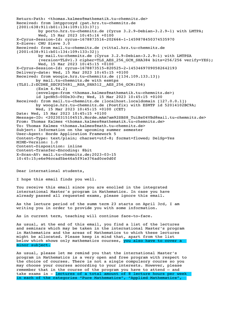 Information On The Upcoming Summer Semester | PDF | Mathematical ...