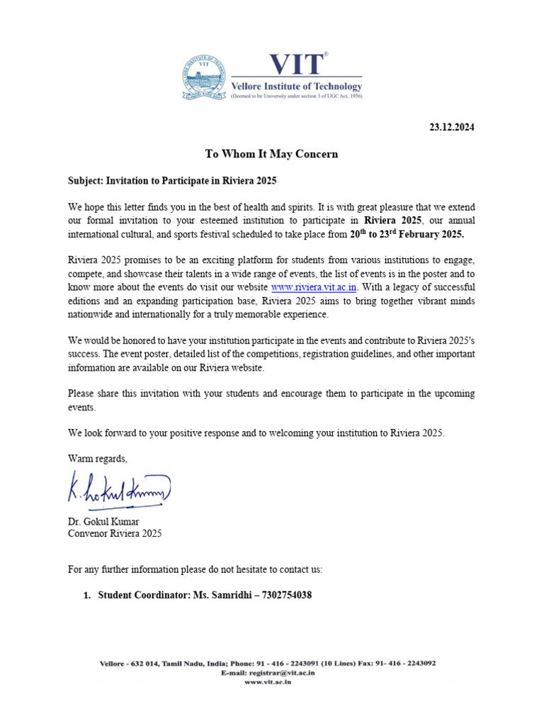 Riviera 25 Invite Letter | PDF