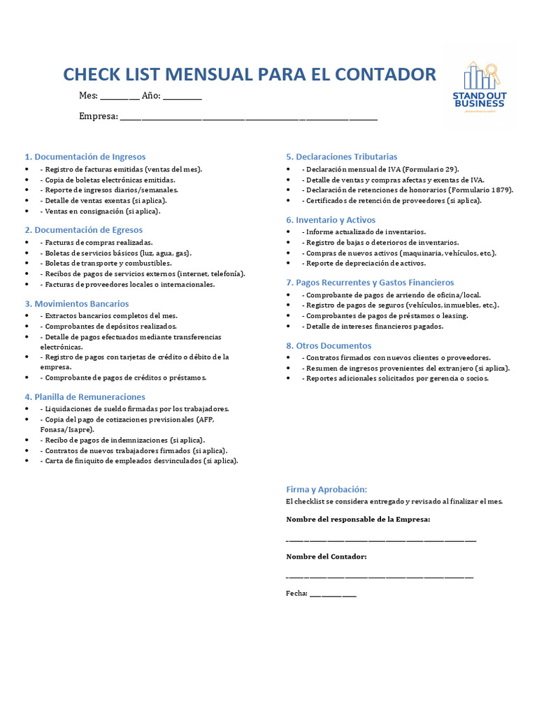 Checklist Mensual para Contadores | PDF | Industrias de servicio ...