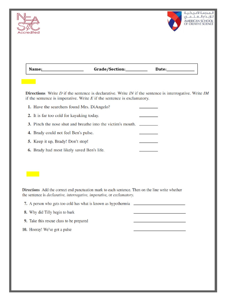 S1-G5-Grammar Worksheet | PDF | Sentence (Linguistics) | Question