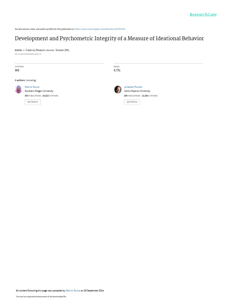 Development and Psychometric Integrity of A Measure of Ideational ...