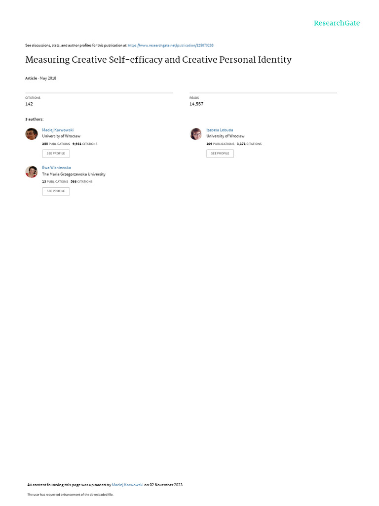 Measuring Creative Self-Efficacy and Creative Personal Identity | PDF | Cognition | Psychology