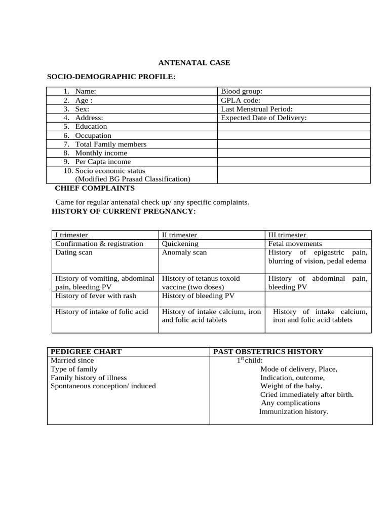Antenatal Case Proforma | PDF | Pregnancy | Prenatal Development