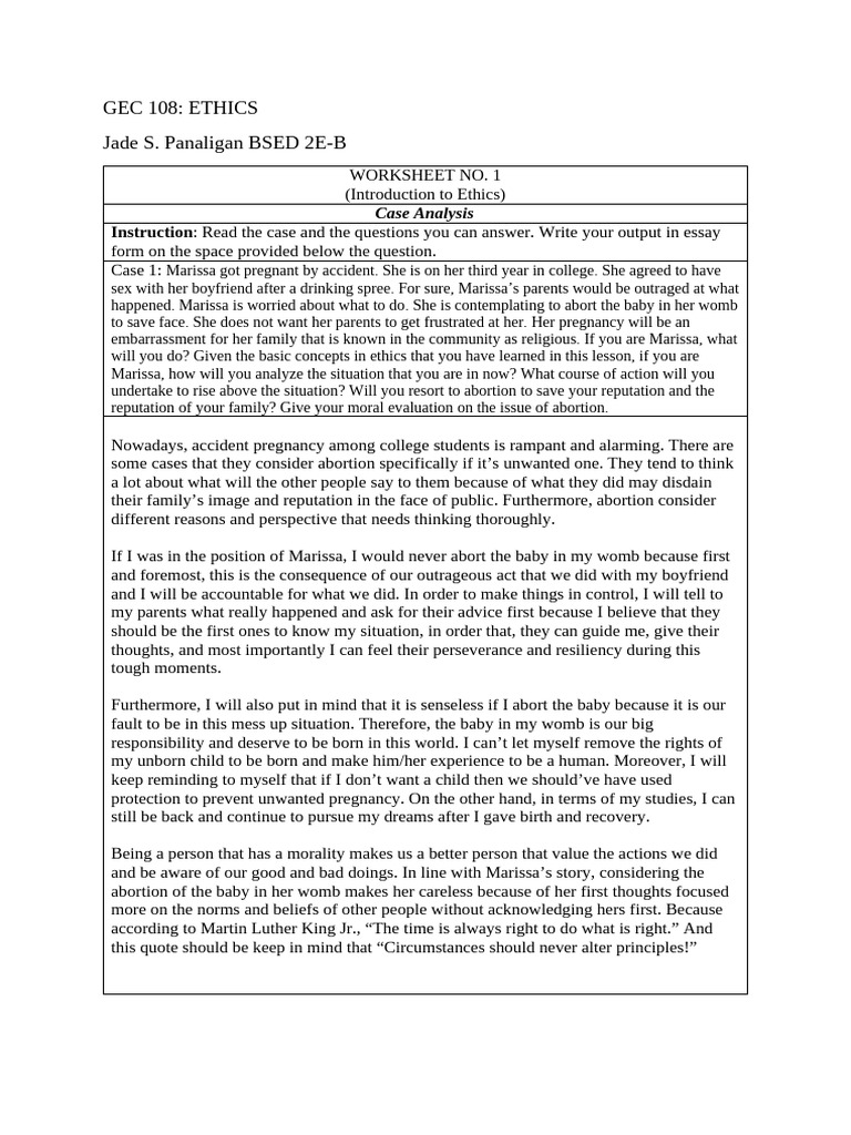 Worksheet 1 Introduction To Ethics | PDF | Critical Thinking | Thought