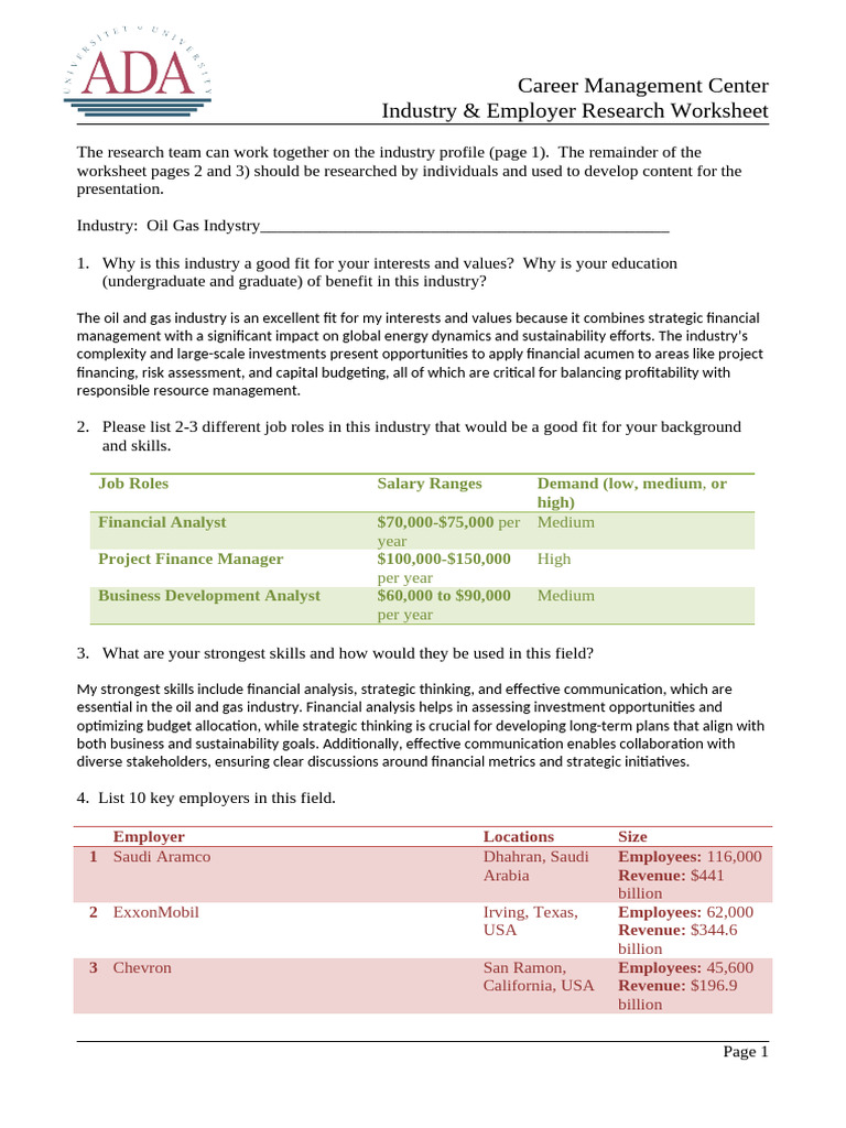 Employer Research Worksheet | PDF | Employment | Financial Analyst