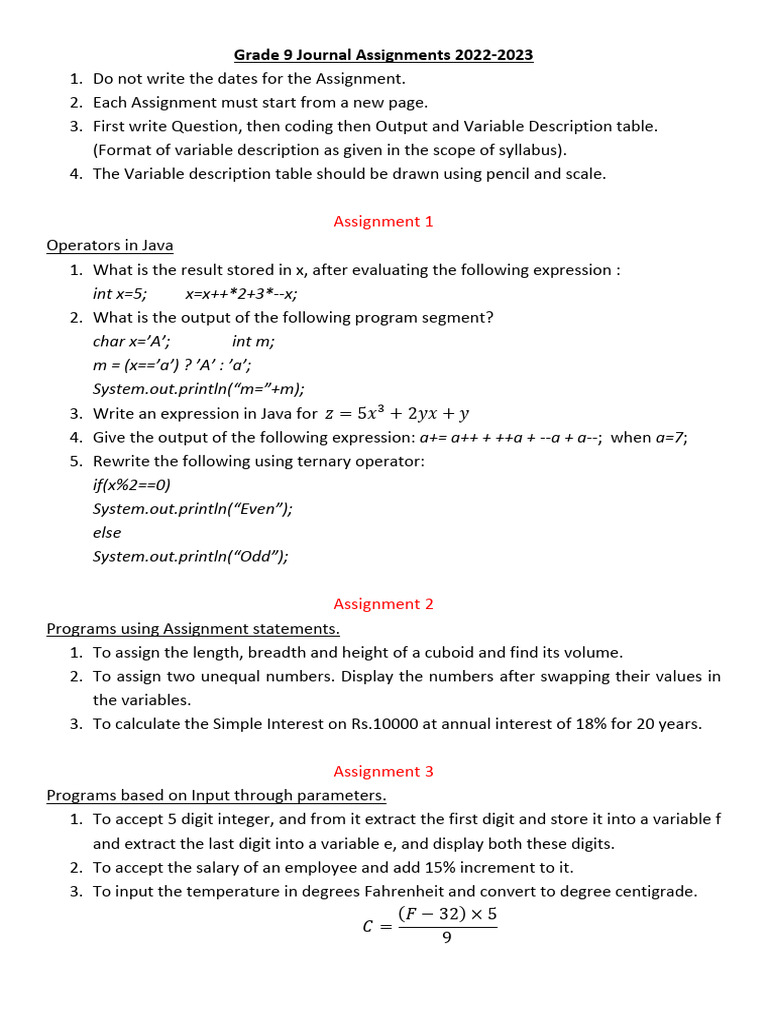 Grade 9 Journal Assignments Final | PDF | Area | Computer Programming