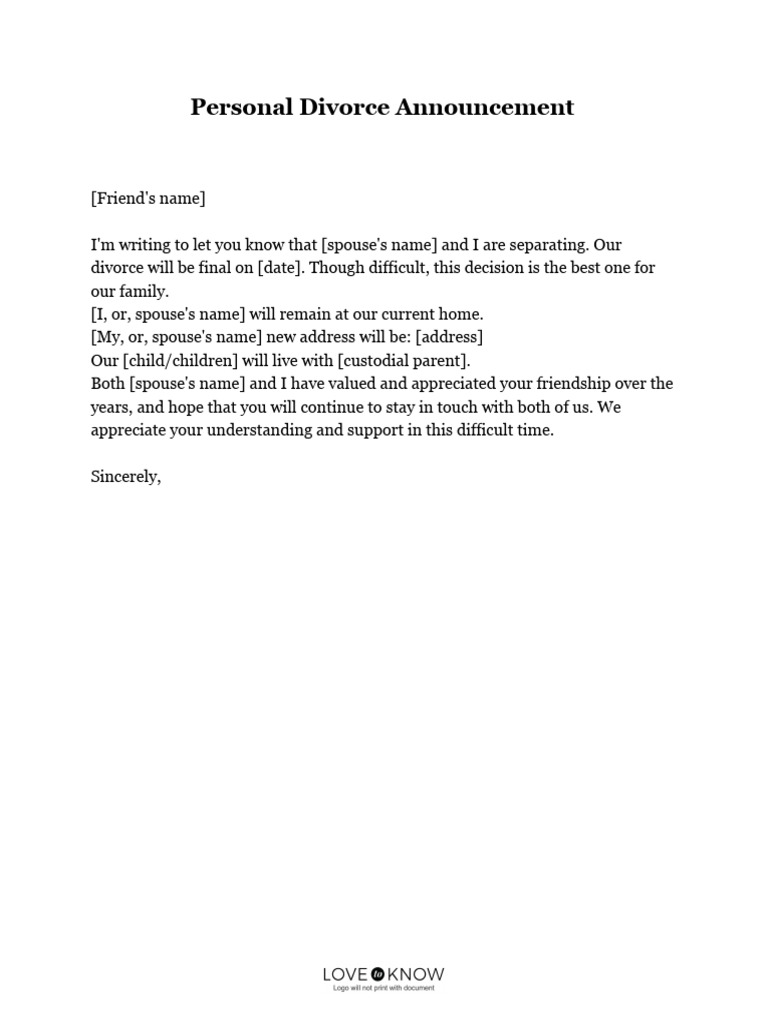 2844 Personal Divorce Announcement Letter | PDF