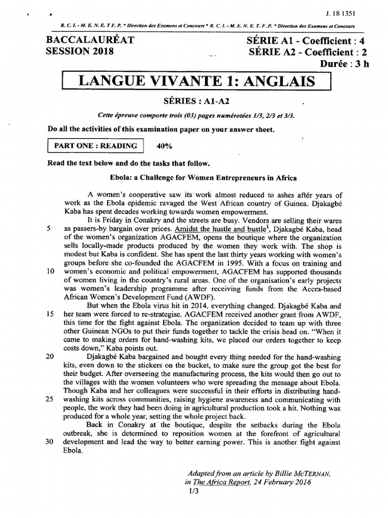 Bac A1 A2 Angl 2018 | PDF