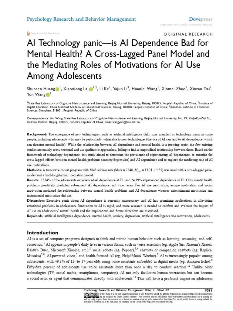 AI Technology Panic-Is AI Dependence Bad For | PDF | Substance ...