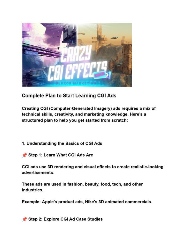 Complete Plan To Start Learning CGI Ads | PDF | 3 D Computer Graphics ...